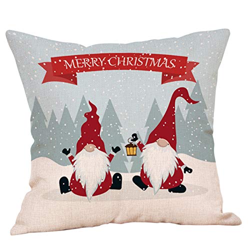 Scceatti Christmas Pillow Covers 18x18 in Liene Square Winter Cushion Cover with Zipper Gnomes Cute Toss Xmas Fashion Pillow Cases Protector for Couch Sofa Bed Living Room Decorations Gifts Decor