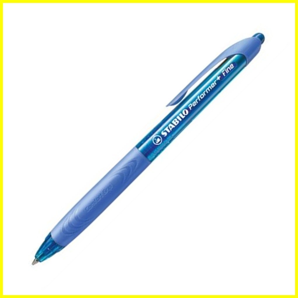 STABILO 4 x Performer Plus Ballpoint Pen BLUE Ink FINE 0.7mm - ALL COLOR BLUE-PURPLE-YELLOW-GREEN - For Fast and Smooth writting