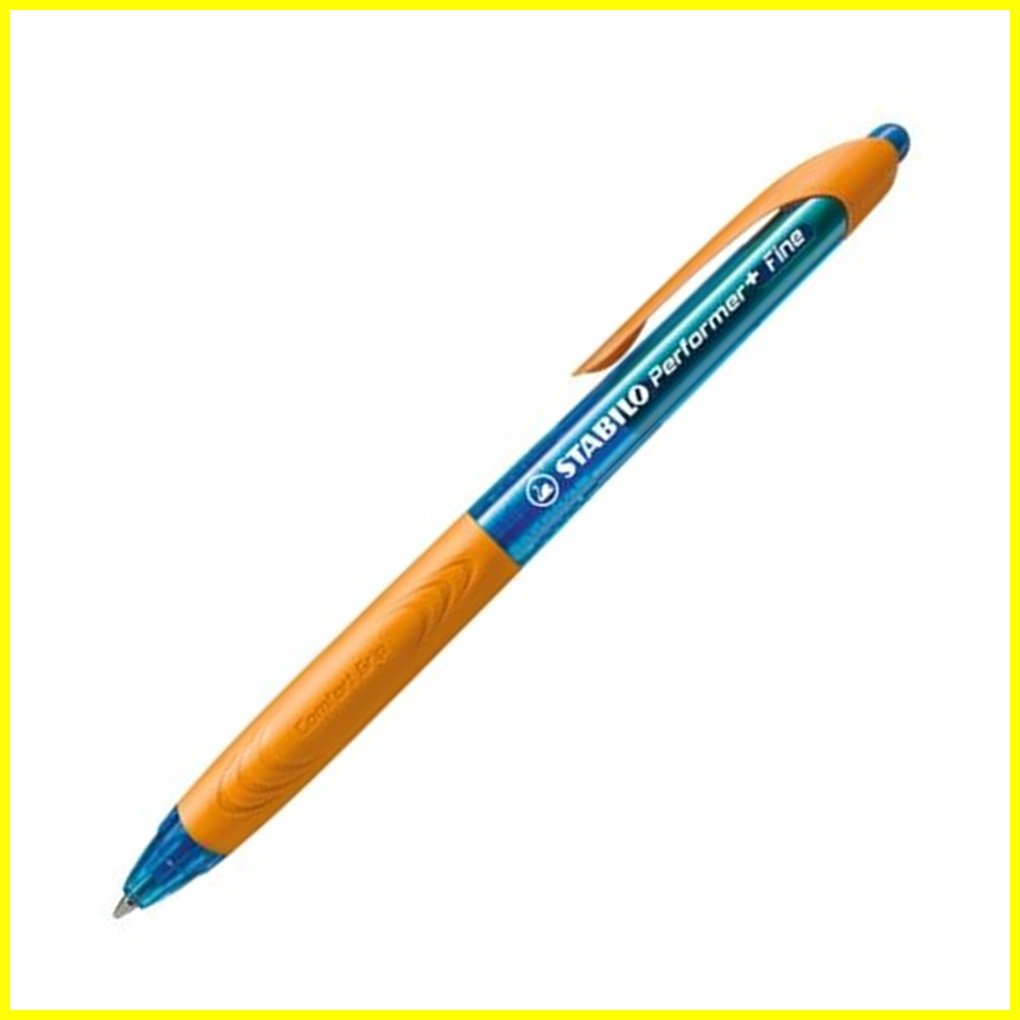 STABILO 4 x Performer Plus Ballpoint Pen BLUE Ink FINE 0.7mm - ALL COLOR BLUE-PURPLE-YELLOW-GREEN - For Fast and Smooth writting