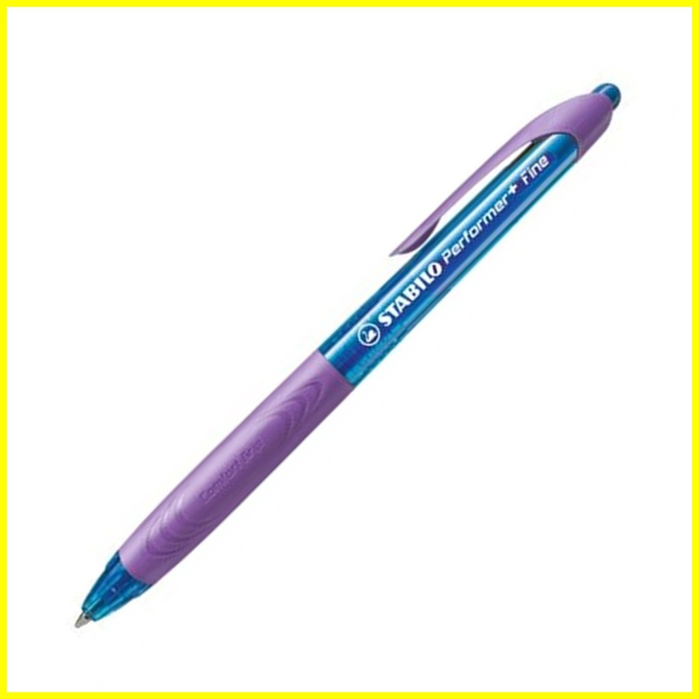 STABILO 4 x Performer Plus Ballpoint Pen BLUE Ink FINE 0.7mm - ALL COLOR BLUE-PURPLE-YELLOW-GREEN - For Fast and Smooth writting