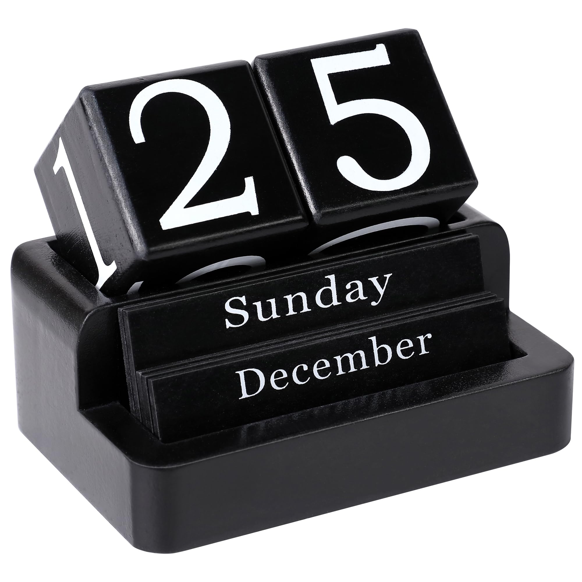 EruiYin Wooden Block Calendar for Desk, Daily Desktop Perpetual Desk Calendar, Modern Farmhouse Aesthetic Desk Accessories for Home Office Decor, Teacher, Classroom, Reusable Yearly, Black