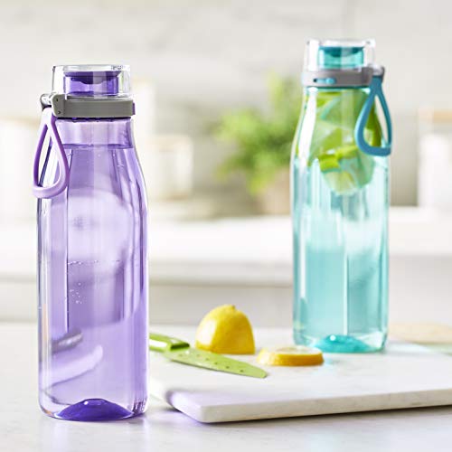 Amazon Basics Tritan Water Bottle with Action Lid β 24-Ounce, 2-Pack, Blue and Purple