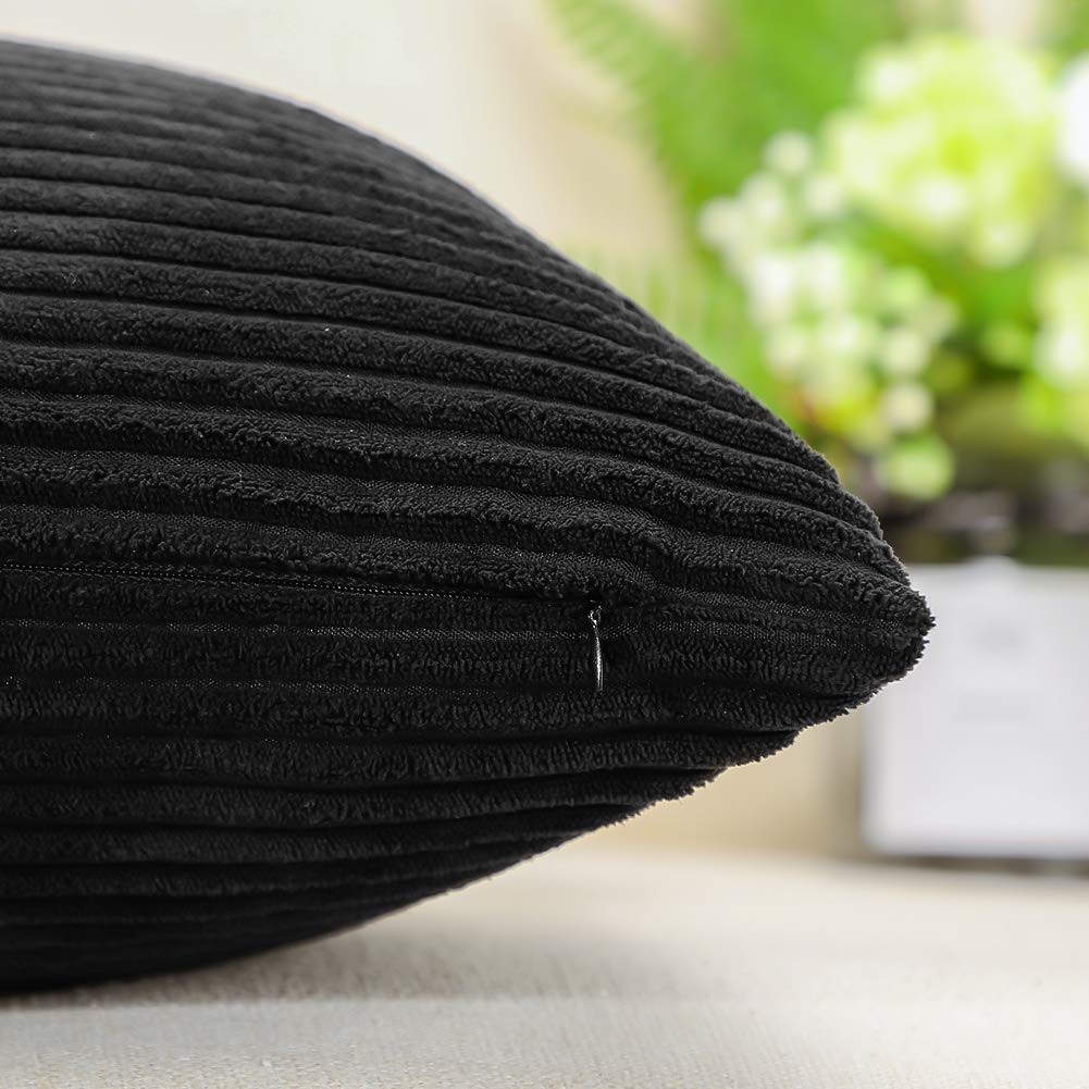 Artscope Cozy Striped Corduroy Pillow Covers Super Soft Decorative Oblong Throw Pillow Covers Case Cushion Covers for Sofa Couch Bedroom Car Decor 12 x 20 Inches, Black