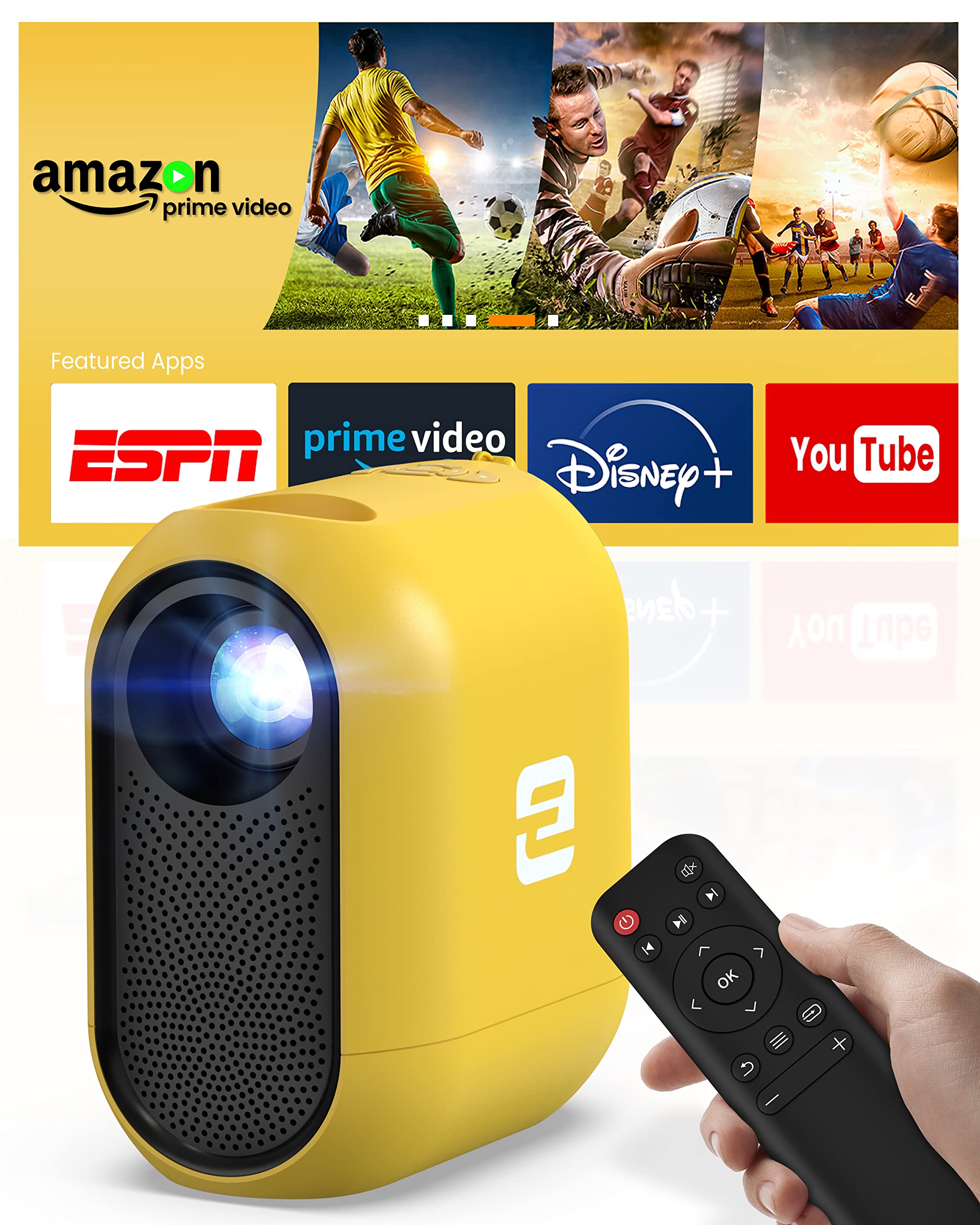 Mini Projector, ETOE D1 EVO Android 9.0 Projector, Video Projector with ESPN, Prime Video, YouTube, 5G WiFi & Bluetooth, Keystone Correction, Compatible with iOS/Android/Windows/USB/HDMI
