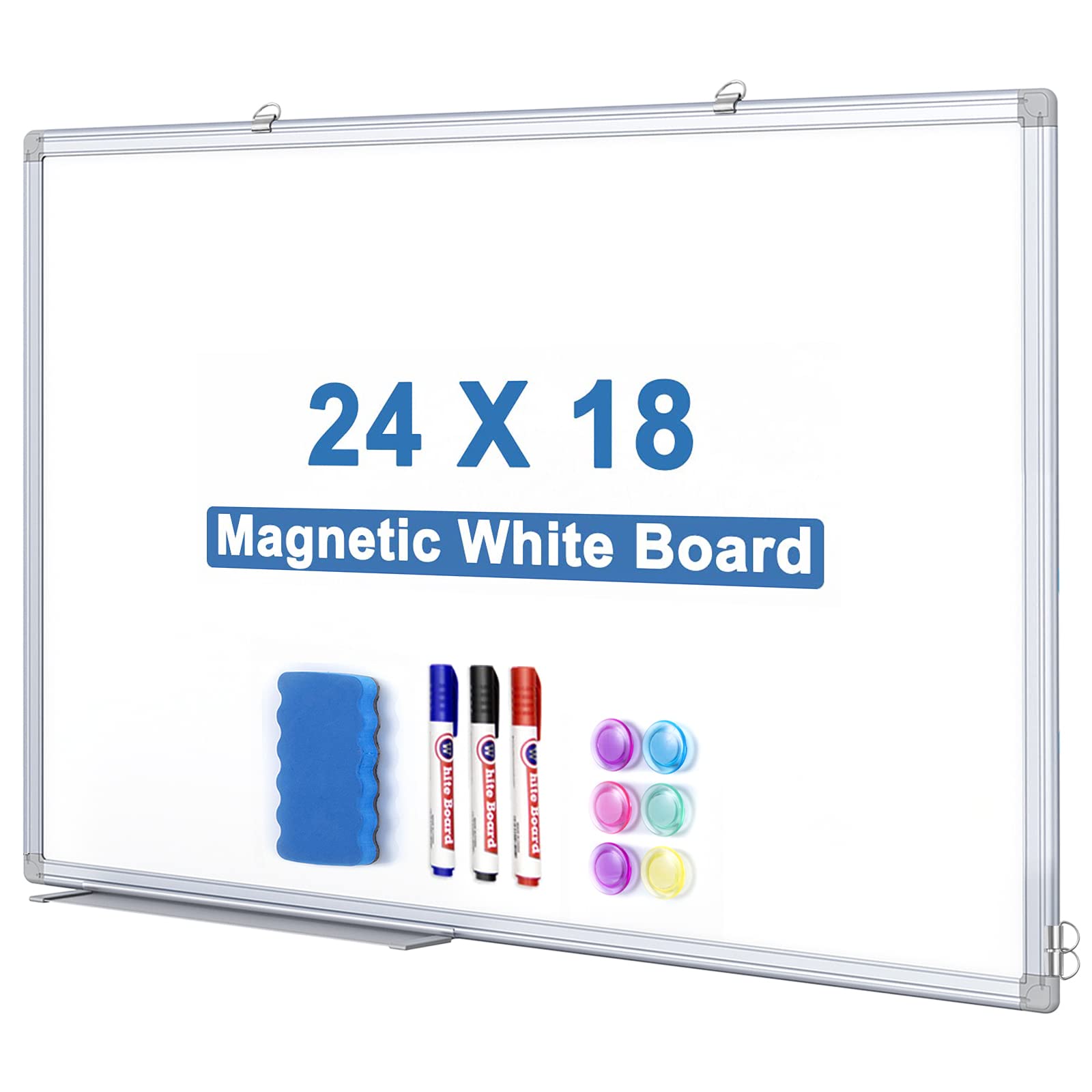 Magnetic White Board for Wall 24 X 18 Inches, White Board Dry Erase Board Hanging Whiteboard with Aluminum Frame for Office Home