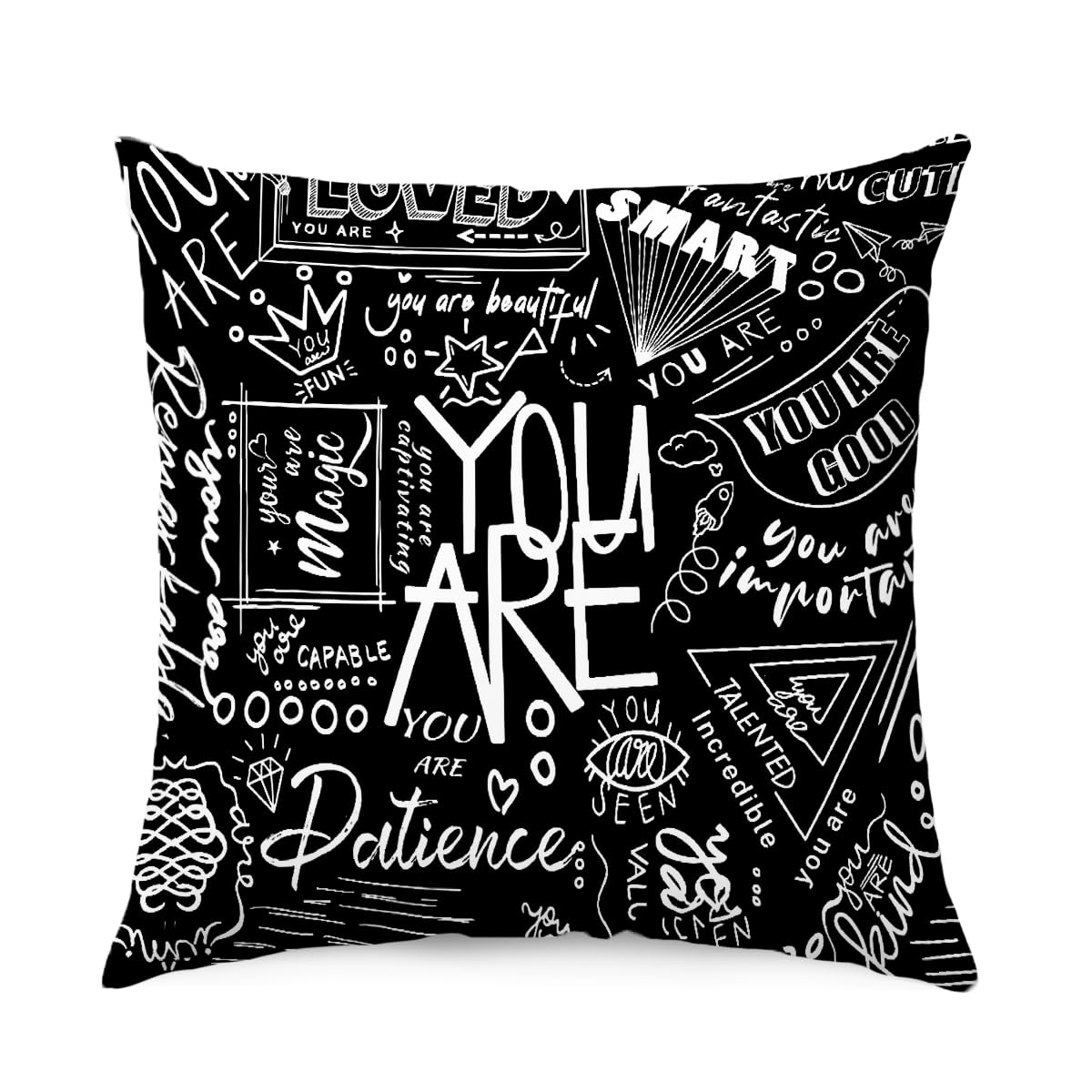 THDSE Inspirational Groovy Throw Pillow Covers, Positive Quotes Throw Pillow Covers 18x18, Black Trendy Pillow Covers for Living Room Bedroom Dorm Sofa Decor, Gifts for Girls Women