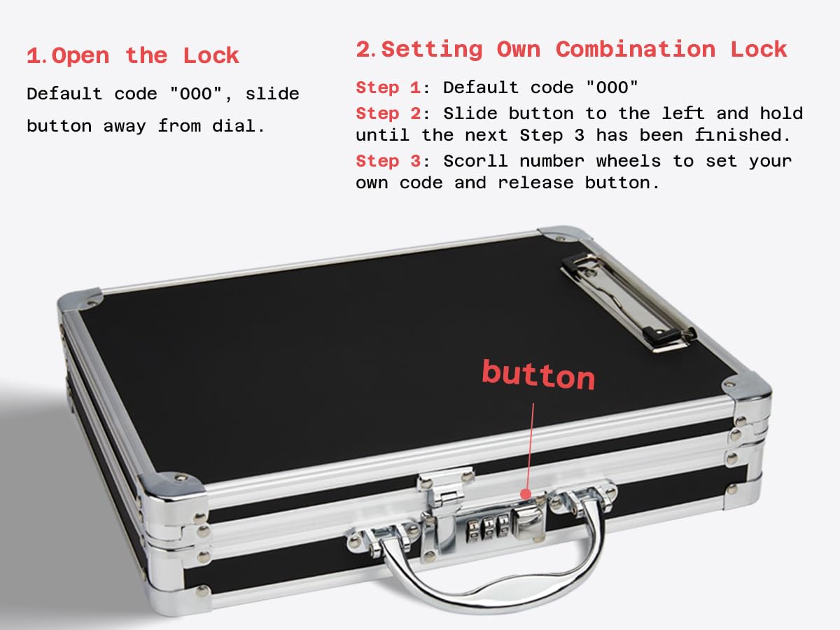 Sooez Locking Clipboard Storage Box, Heavy Duty Clipboard with Storage, Aluminum Locking Briefcase with Handle, Combination Lock Box Maximum Security, Large Capacity for 400 Paper Sheets & Tablet