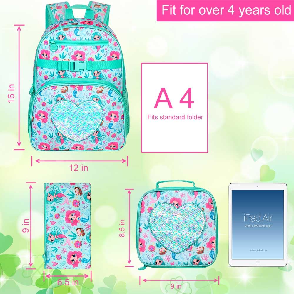 ZLYERT 3PCS Unicorn Backpack for Girls, Kids Bookbag for Preschool Elementary Students, 16" Sequin Backpacks with Lunch Box for Girl - Pink