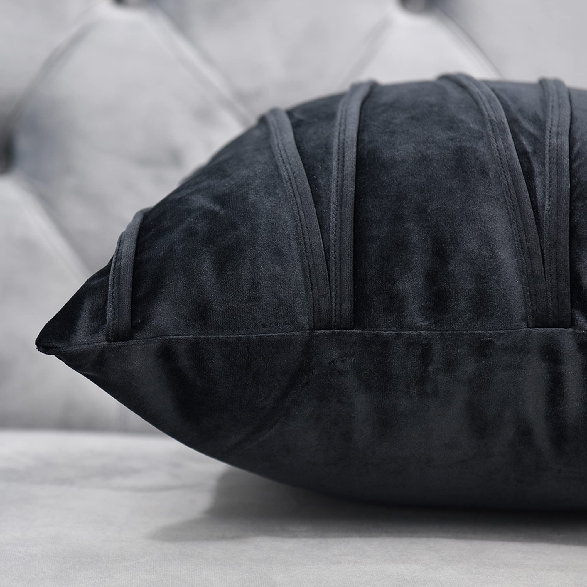 NianEr Decorative Plush Velvet Throw Pillow Covers Sofa Accent Couch Pillows Set of 2 for Bed Living Room Square Pillow Cases 18X18 Black