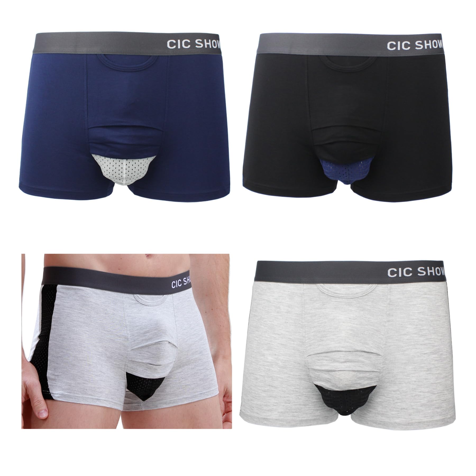 CIC SHOW Boxer Briefs For Long Time Sit, Pack 3, Mens Underwear With Ball Hammock, Mens Underwear With Pouch For Balls. XXL