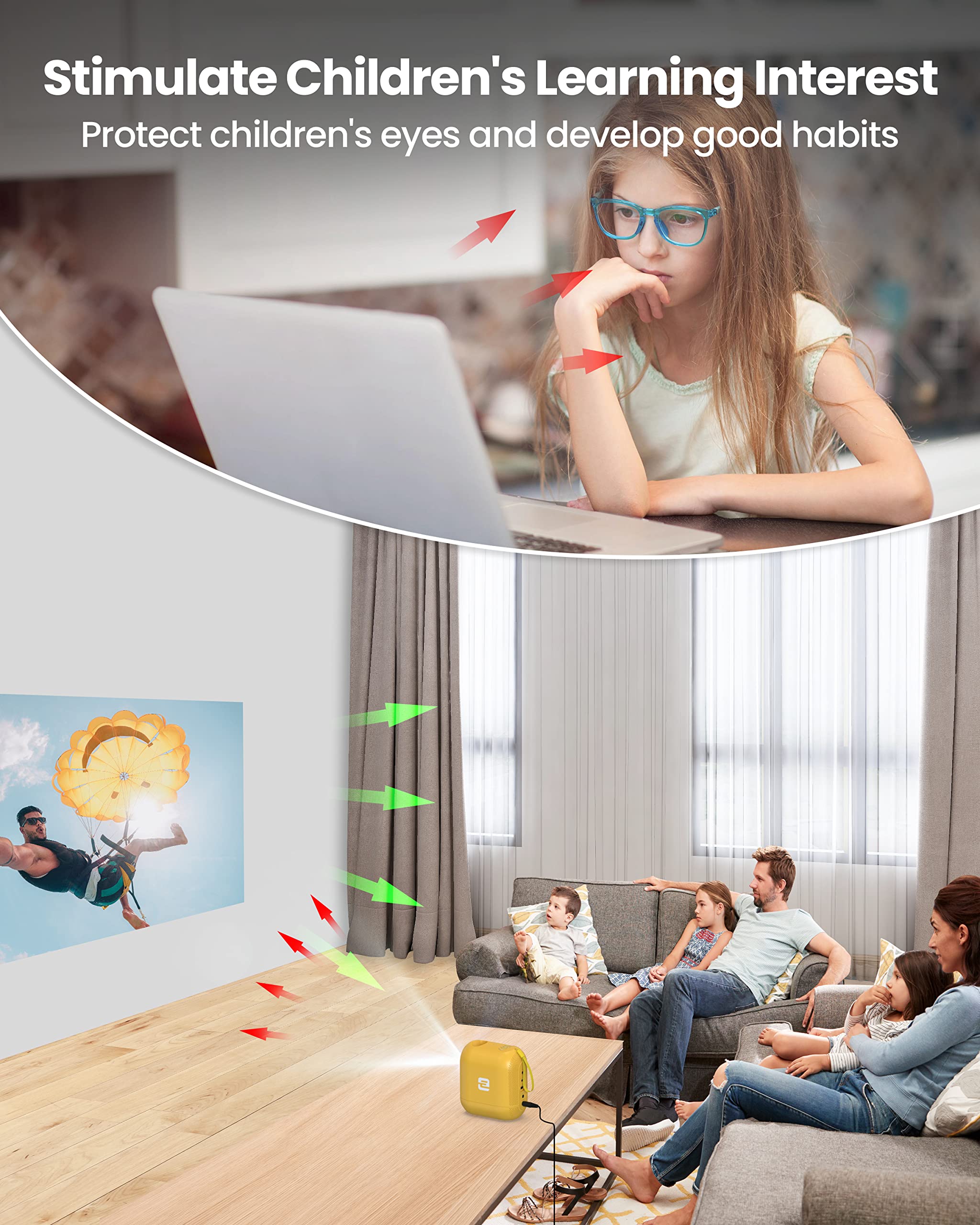 Mini Projector, ETOE D1 EVO Android 9.0 Projector, Video Projector with ESPN, Prime Video, YouTube, 5G WiFi & Bluetooth, Keystone Correction, Compatible with iOS/Android/Windows/USB/HDMI