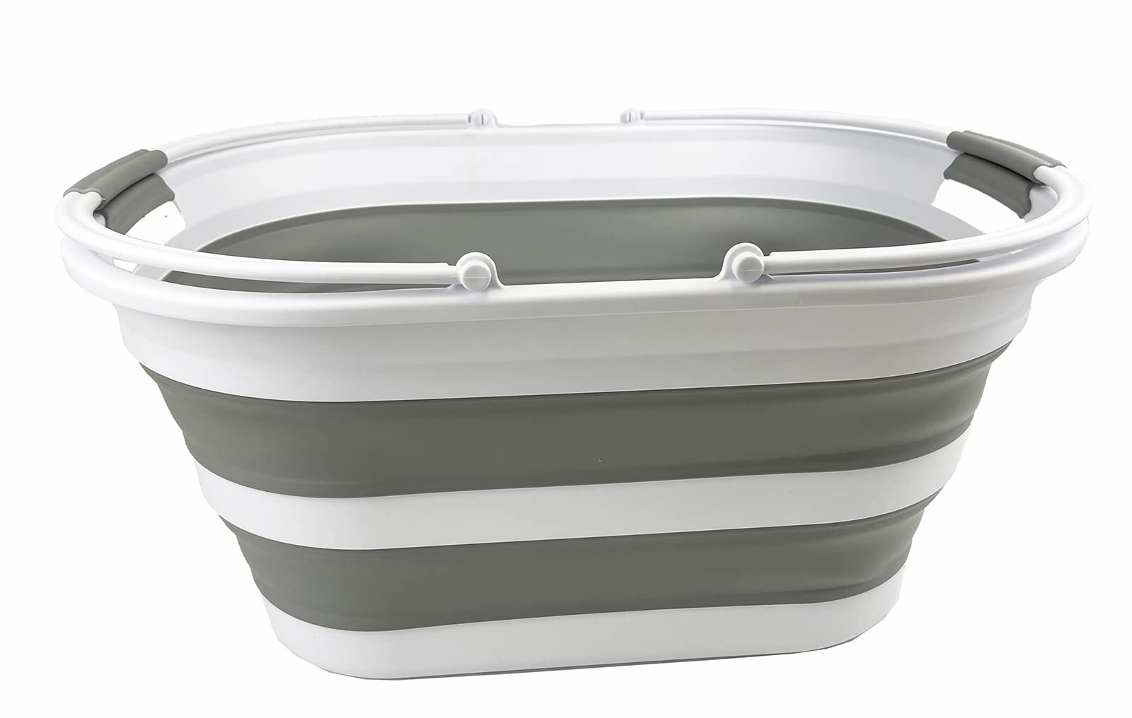 SAMMART 38L (10 Gallons) Collapsible Plastic Laundry Basket - Foldable Storage Container/Organizer - Portable Washing Tub - Space Saving Laundry Hamper (White/Grey)