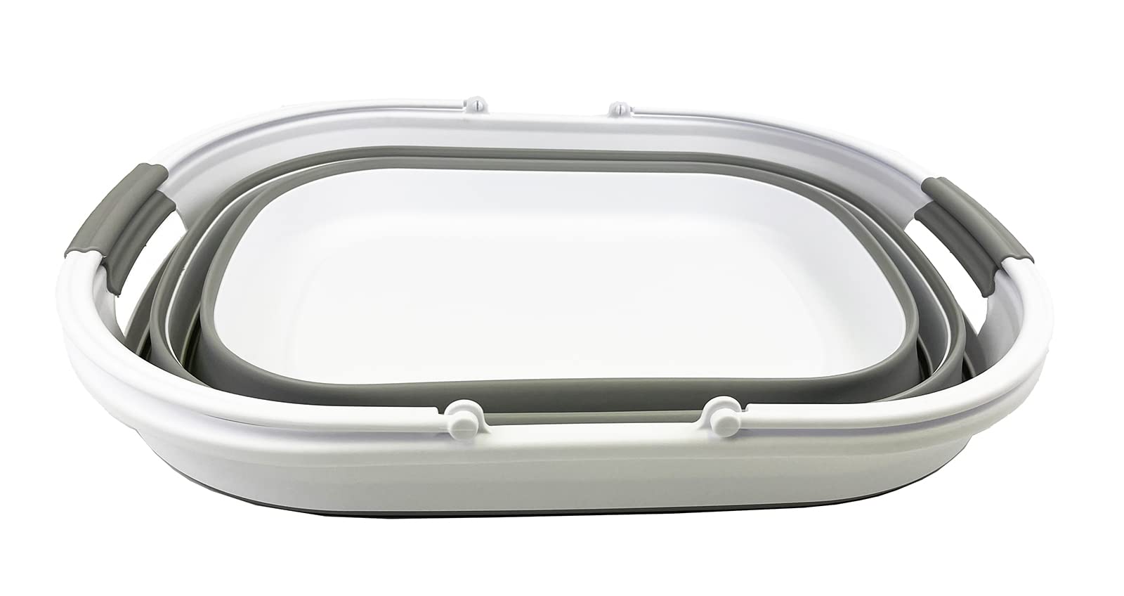 SAMMART 38L (10 Gallons) Collapsible Plastic Laundry Basket - Foldable Storage Container/Organizer - Portable Washing Tub - Space Saving Laundry Hamper (White/Grey)