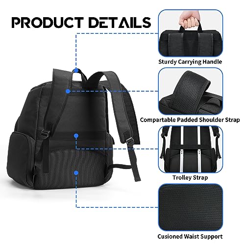 Travel Backpack Compatible with PS5/PS5 Pro/PS5 Slim,Travel Bag fits for PS4/PS4 Pro/PS4 Slim/Xbox One/Xbox One X/Xbox One S,15.6" Laptop and Gaming Accessories, Portable Console Carrying Case, Black