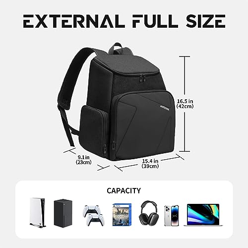 Travel Backpack Compatible with PS5/PS5 Pro/PS5 Slim,Travel Bag fits for PS4/PS4 Pro/PS4 Slim/Xbox One/Xbox One X/Xbox One S,15.6" Laptop and Gaming Accessories, Portable Console Carrying Case, Black