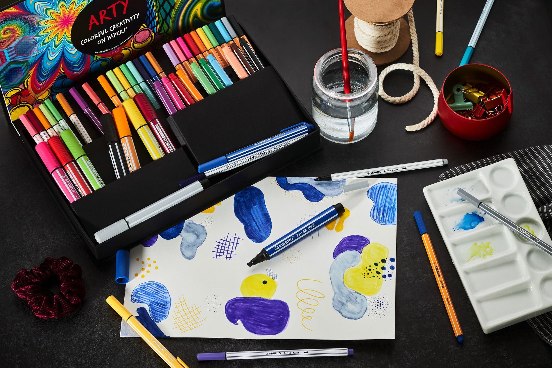 STABILO Creative Set - Pen 68 Max, Pen 68, Pen 68 brush, point 88, pointMax, ARTY, 55-Pieces - drawing, illustration, writing