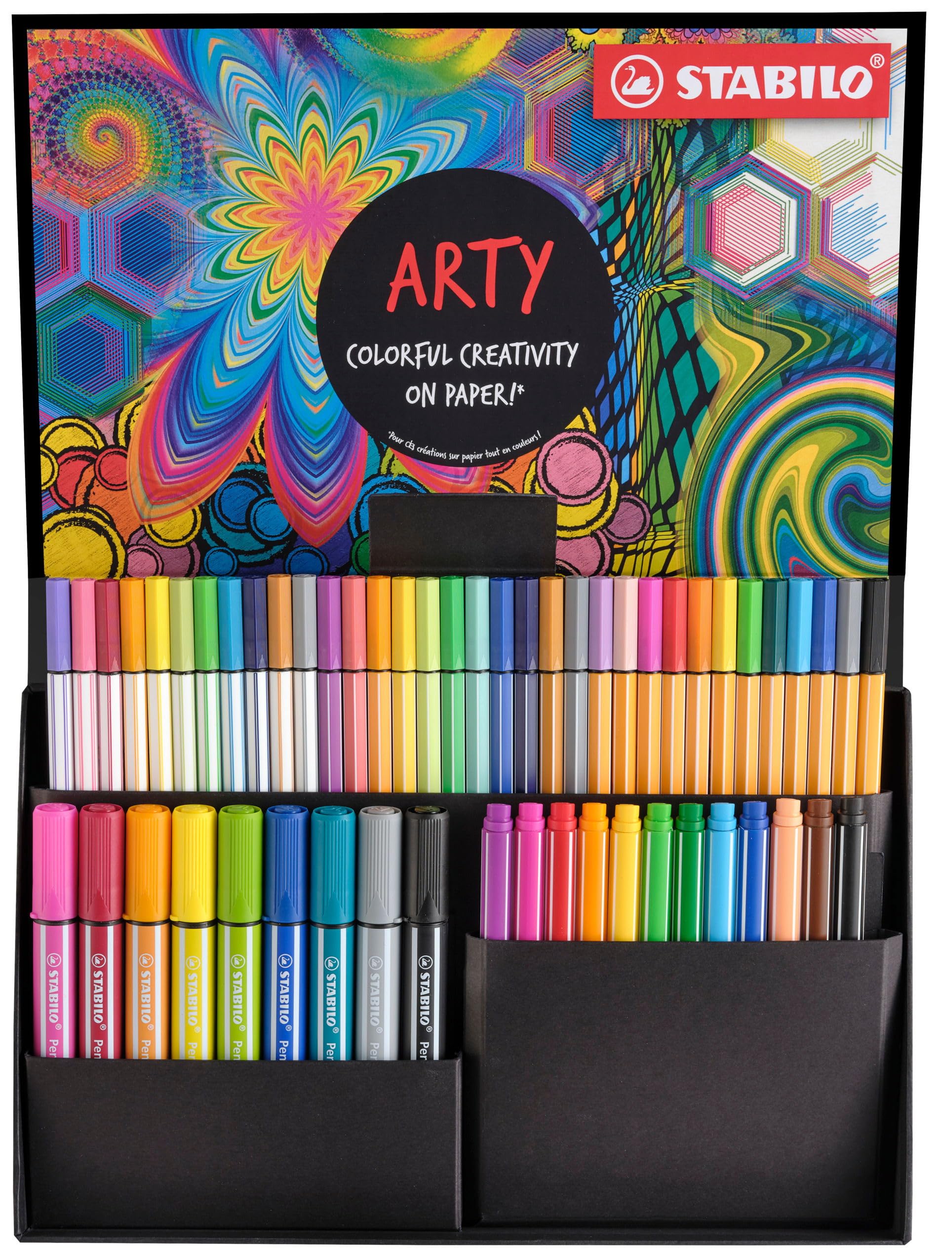 STABILO Creative Set - Pen 68 Max, Pen 68, Pen 68 brush, point 88, pointMax, ARTY, 55-Pieces - drawing, illustration, writing