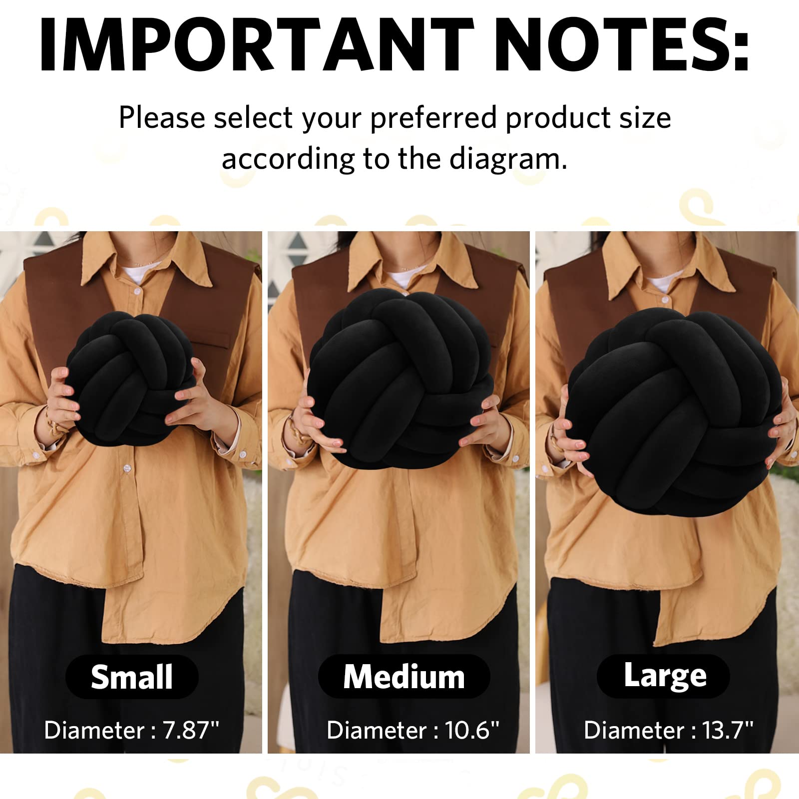Sioloc Soft Knot Ball Pillows,Round Throw Pillow Cushion Home Decoration Plush Pillow,Throw Knotted Pillow Handmade Round Plush Pillow(10.6inches,Black)