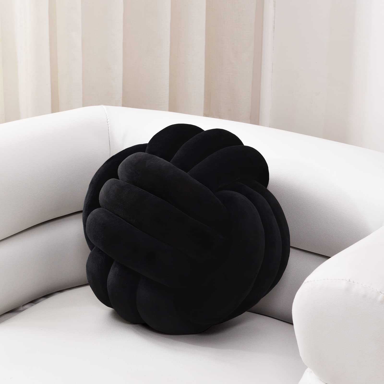 Sioloc Soft Knot Ball Pillows,Round Throw Pillow Cushion Home Decoration Plush Pillow,Throw Knotted Pillow Handmade Round Plush Pillow(10.6inches,Black)