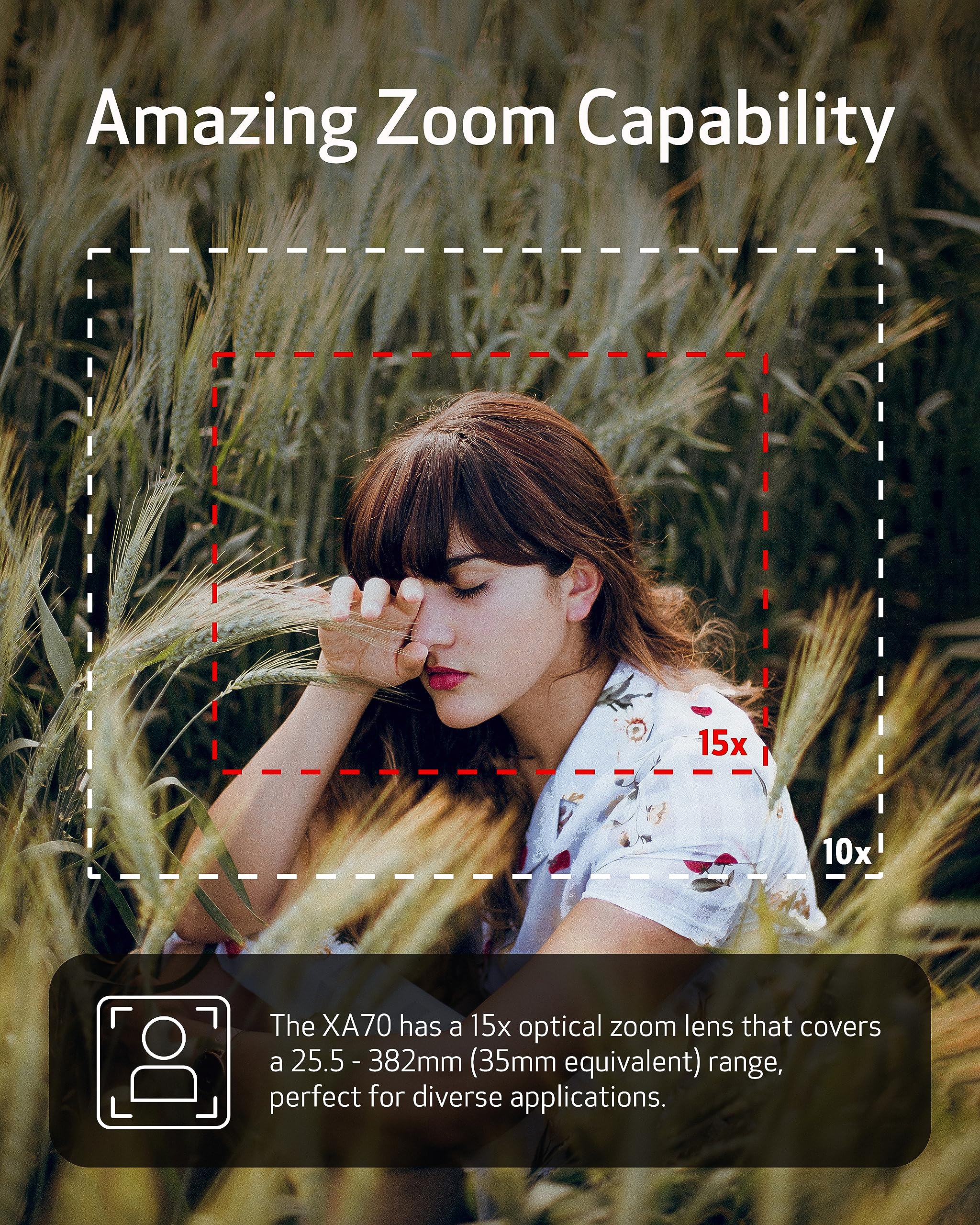 Canon XA70 Pro Camcorder 1β 4K UHD CMOS Sensor, Dual-Pixel CMOS AF, 15x Optical Zoom, 600x Digital Zoom, Image Stabilization, HDMI, USB Live Streaming, Time Stamp On-Screen Disp. Recording, XLR inputs