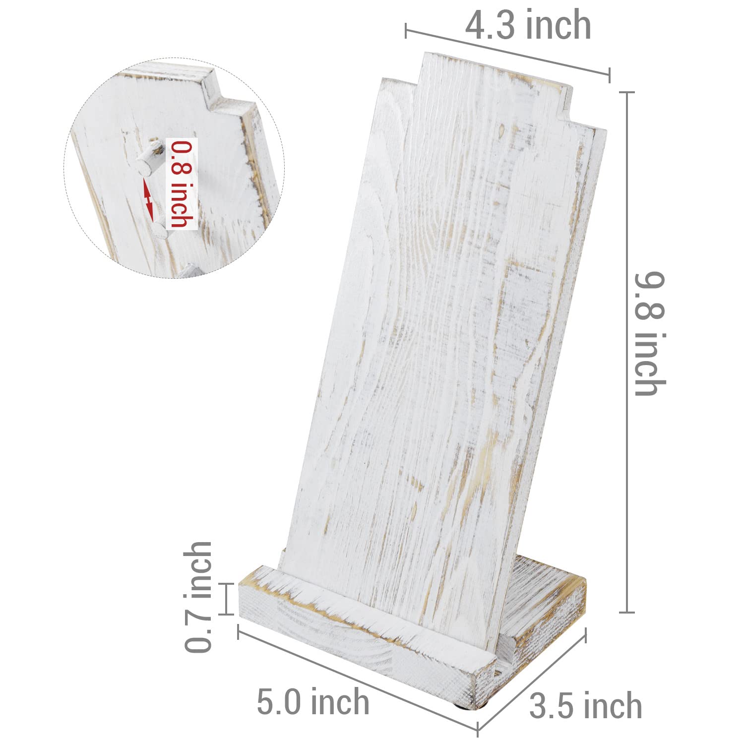 MyGift Shabby Chic White Washed Solid Wood Necklace Easel Stand with Detachable Board and Base, Tabletop Adjustable Bust Jewelry Holder for Retail Display