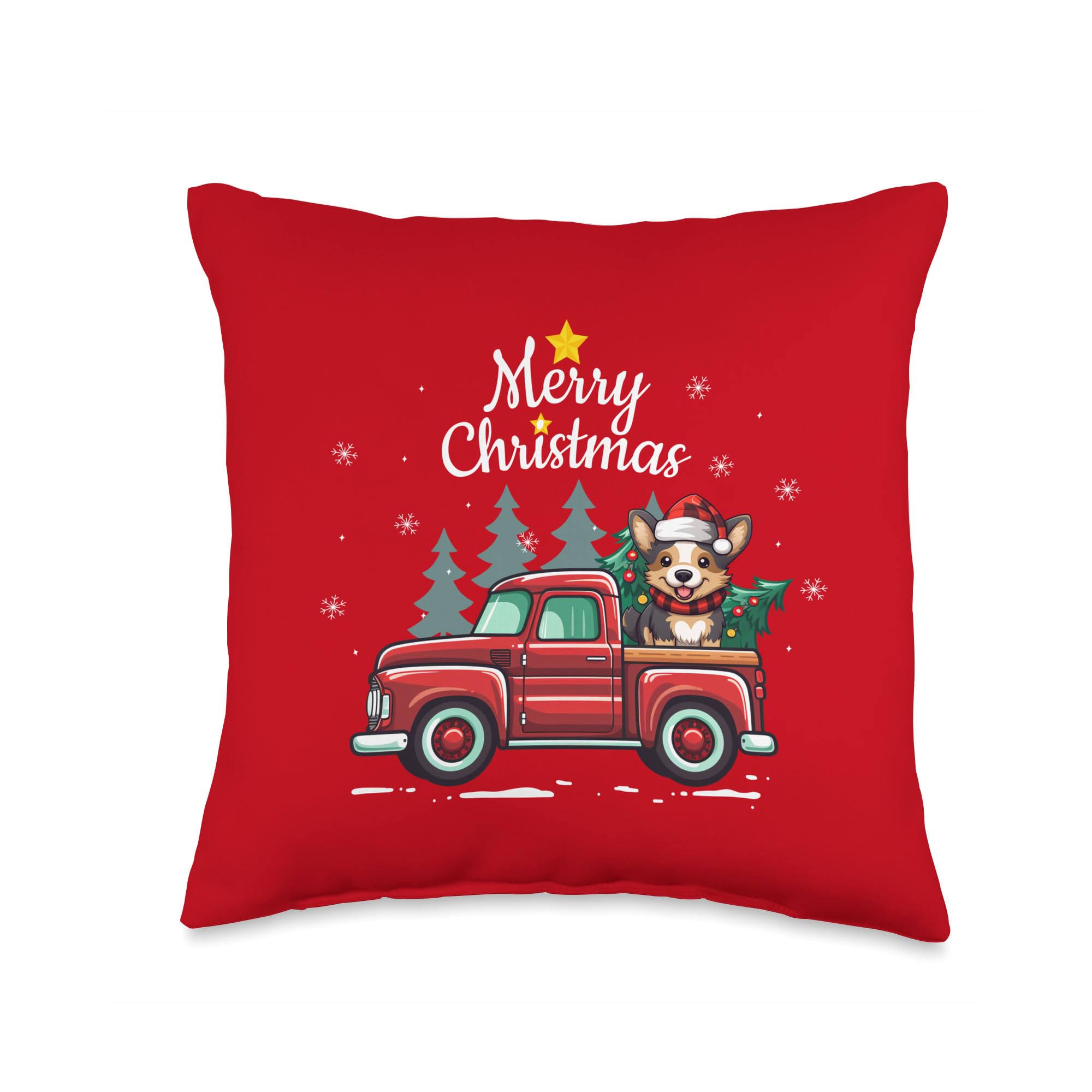 Black Brindle Corgi Christmas Dog Truck Plaid Funny Xmas Throw Pillow