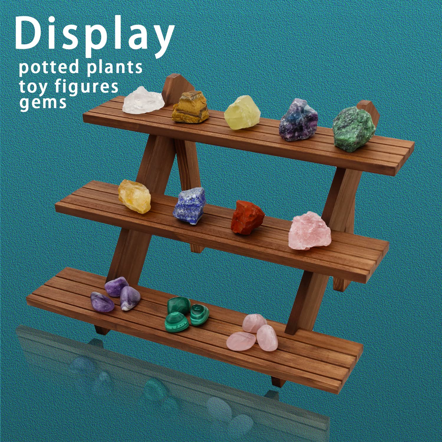 Auroal 51pcs 3-Tier Wood Earring Display Stand, Retail Display Riser Earring, Ring Holder Stand, Removable Countertop Small Merchandise Display Stand with 50 Pcs Earring Card (Light Brown)