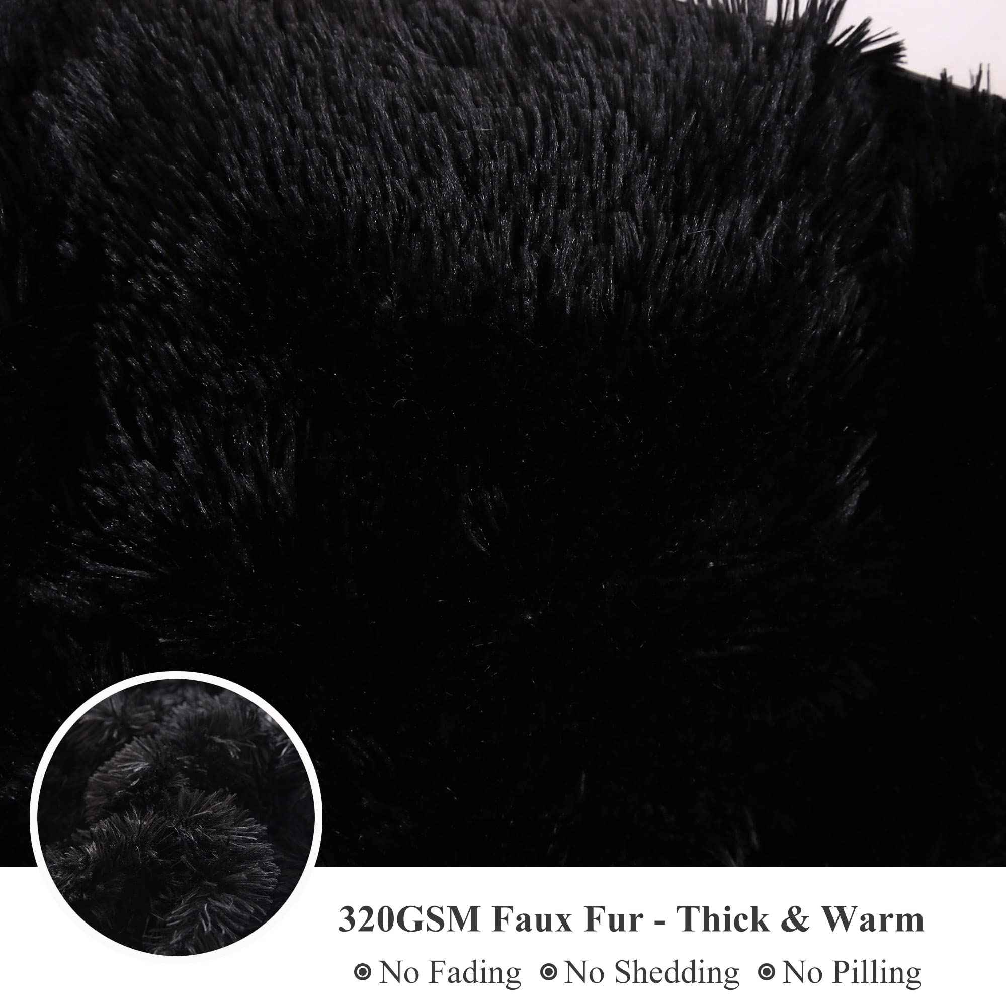 XeGe Soft Plush Body Pillow Cover, 20x54 Big Fluffy Body Pillowcase, Boho Faux Fur Fuzzy Long Decorative Pillow Sham for Bedroom Sofa Couch, Solid Shaggy Throw Bed Pillow Case Black