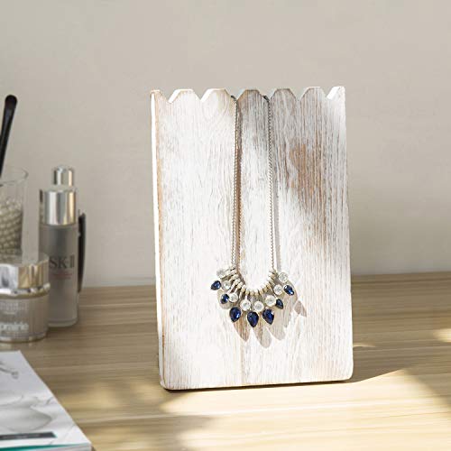 MyGift Whitewashed Wood Necklace Holder Stand, Adjustable Length Necklace Bracelet Jewelry Organizer Display Stand - Holds up to 3 Necklaces