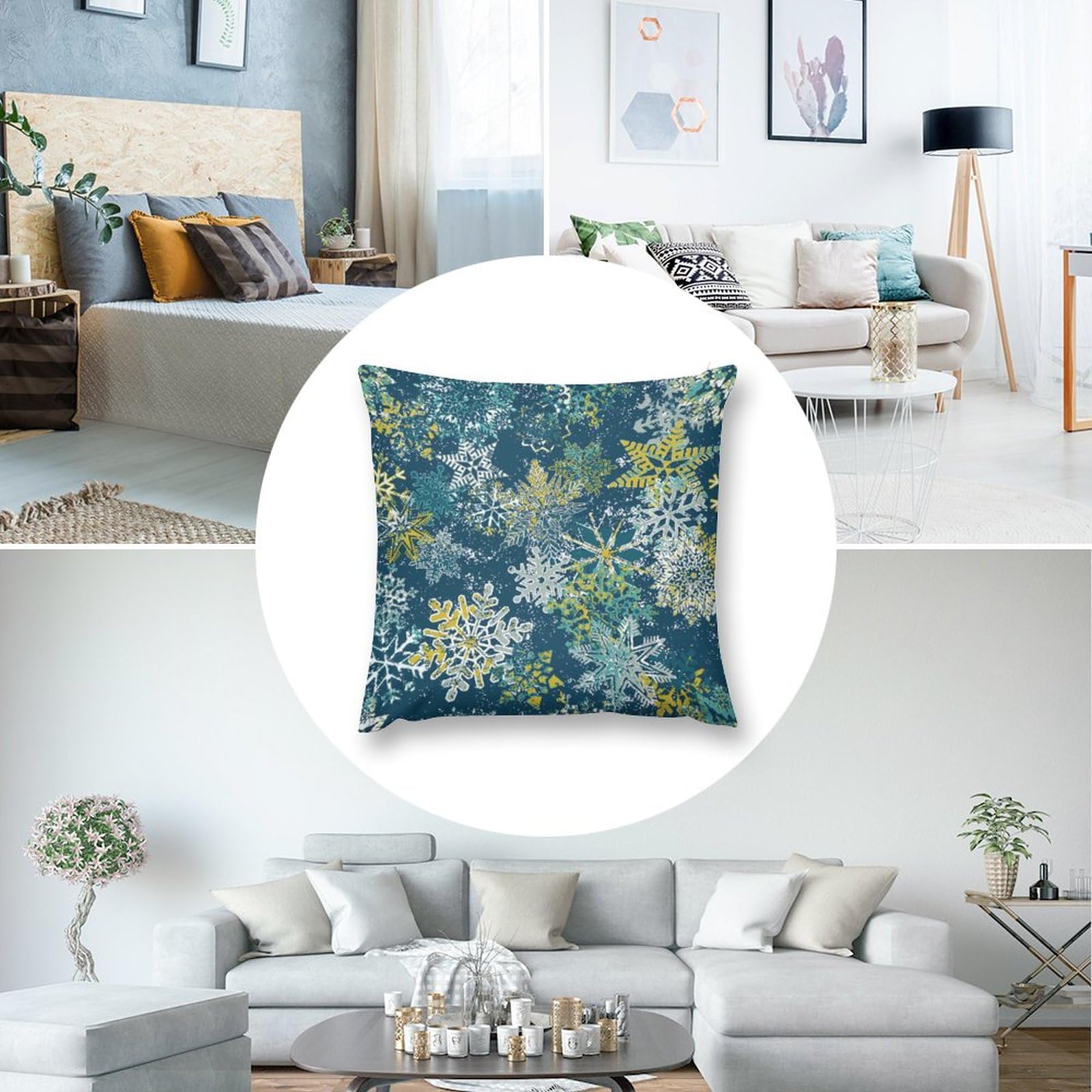 Meaudiwes Square Decorative Pillow Covers 24" X 24", Christmas Decorations Snowflakes Cushion Cover Soft Short Plush Pillowslip for Sofa Bedroom Home Decoration