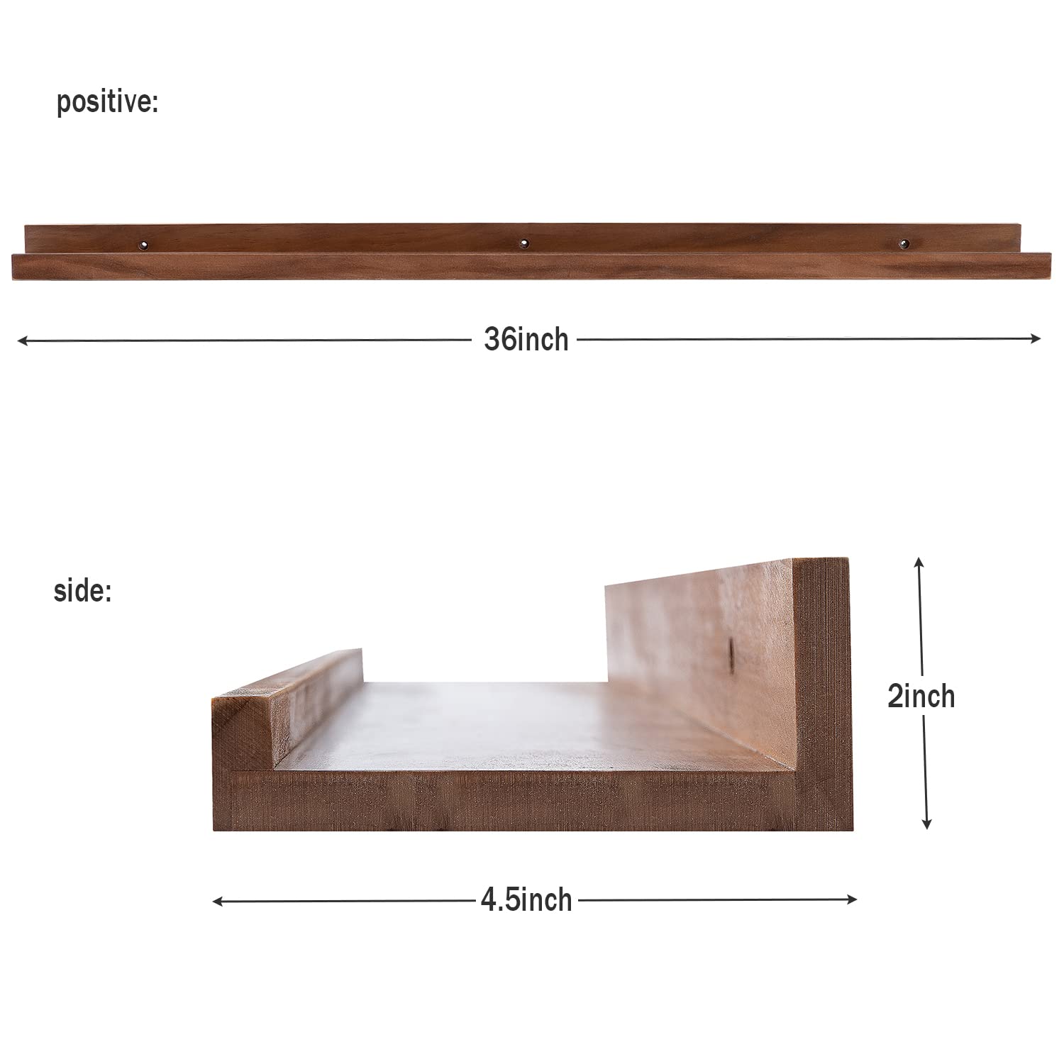 AZSKY 36 in Floating Book Shelves Rustic Wood Wall Picture Ledge Shelf for Storage Light Walnut Wall Mounted Picture Photo Display Shelf a Set of 3 Hanging Book Shelf