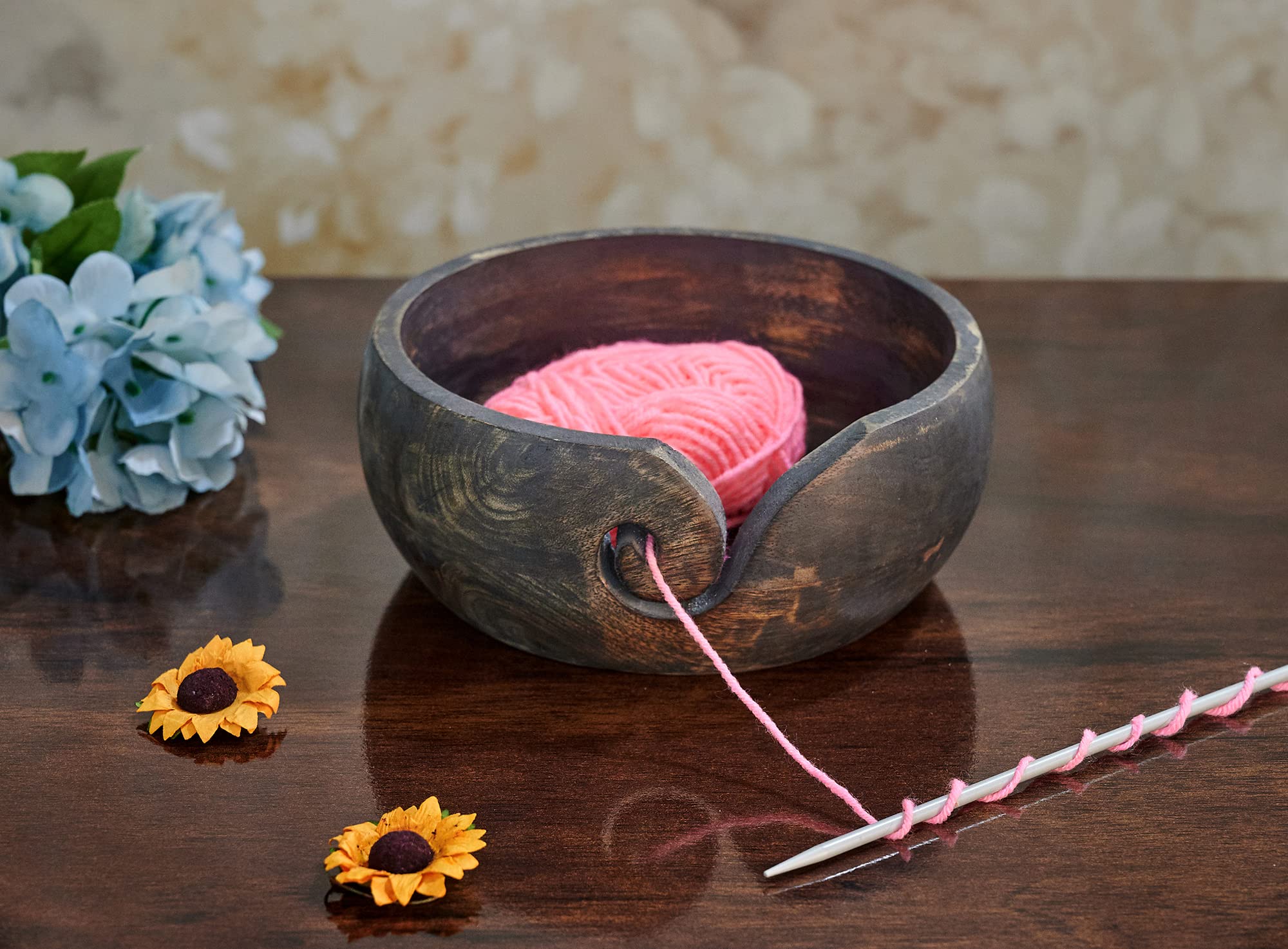 Wooden Yarn Bowl Knitting Bowl Large Crochet Yarn Holder YB01GR Handmade Crocheting Accessories and Supplies Organizer 7 x 3"