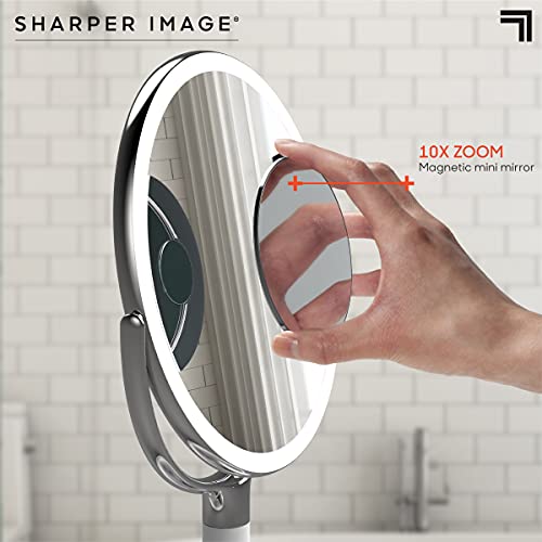 Sharper Image Spastudio Vanity Plus 10-Inch LED Mirror with Storage Trays, Touch-Activated Brightness Controls, Dimmable Halo Light Ring, 5X and 10X Magnification