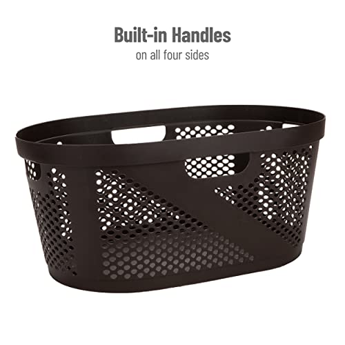 Mind Reader 40L Laundry Basket, Clothes Hamper, Wicker Design, Plastic, 23"L x 14.5"W x 10.5"H, Brown