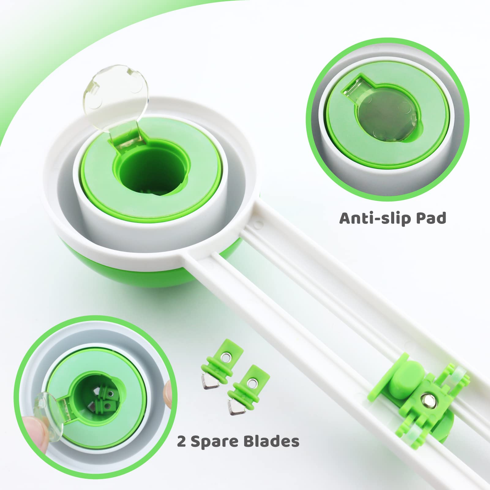 YETOOME Circular Paper Cutter, Rotary Circle Cutter Cut Paper Trimmer Scrapbooking Tool with 3 Replaceable Blades for Art and DIY Crafts, Cards Making (Green)