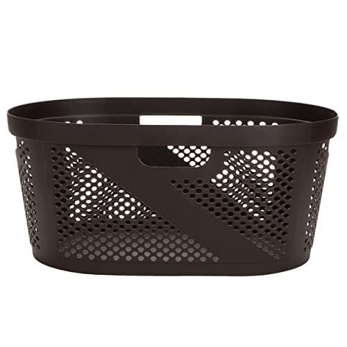 Mind Reader 40L Laundry Basket, Clothes Hamper, Wicker Design, Plastic, 23"L x 14.5"W x 10.5"H, Brown