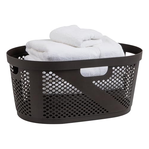 Mind Reader 40L Laundry Basket, Clothes Hamper, Wicker Design, Plastic, 23"L x 14.5"W x 10.5"H, Brown