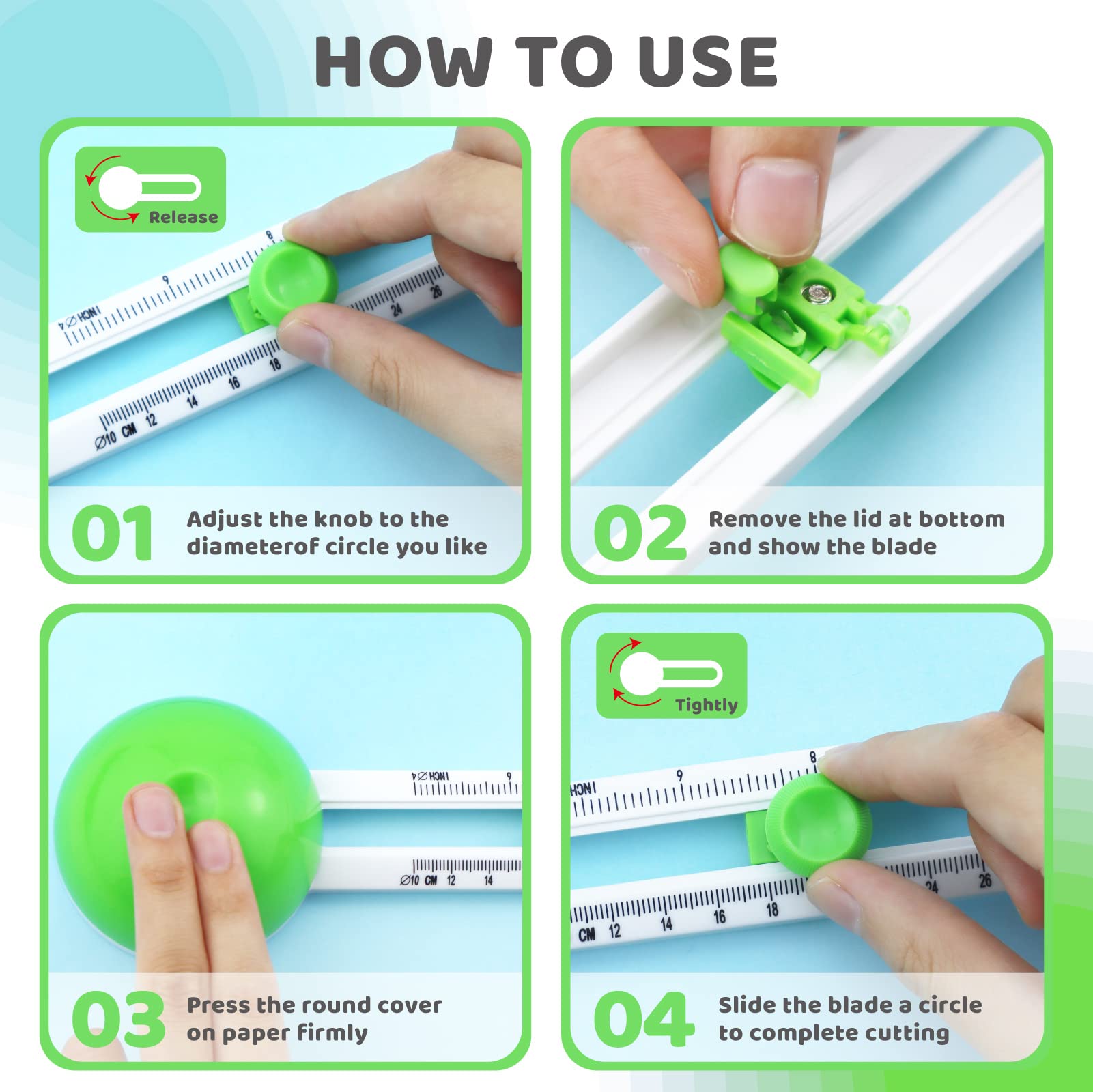 YETOOME Circular Paper Cutter, Rotary Circle Cutter Cut Paper Trimmer Scrapbooking Tool with 3 Replaceable Blades for Art and DIY Crafts, Cards Making (Green)