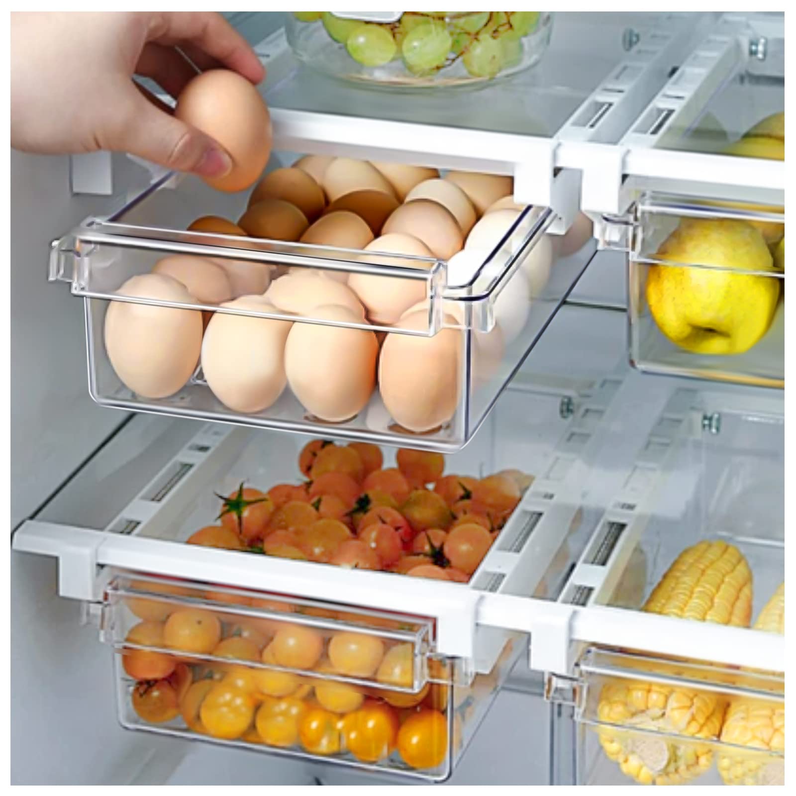 ARSTPEOE 2 PACK Fridge Drawer Organizer, Refrigerator Organizer Bins,Egg Holder for Refrigerator,Fridge Organizers and Storage Clear Shelf Organizer Storage Box for Egg Fruits Vegetable