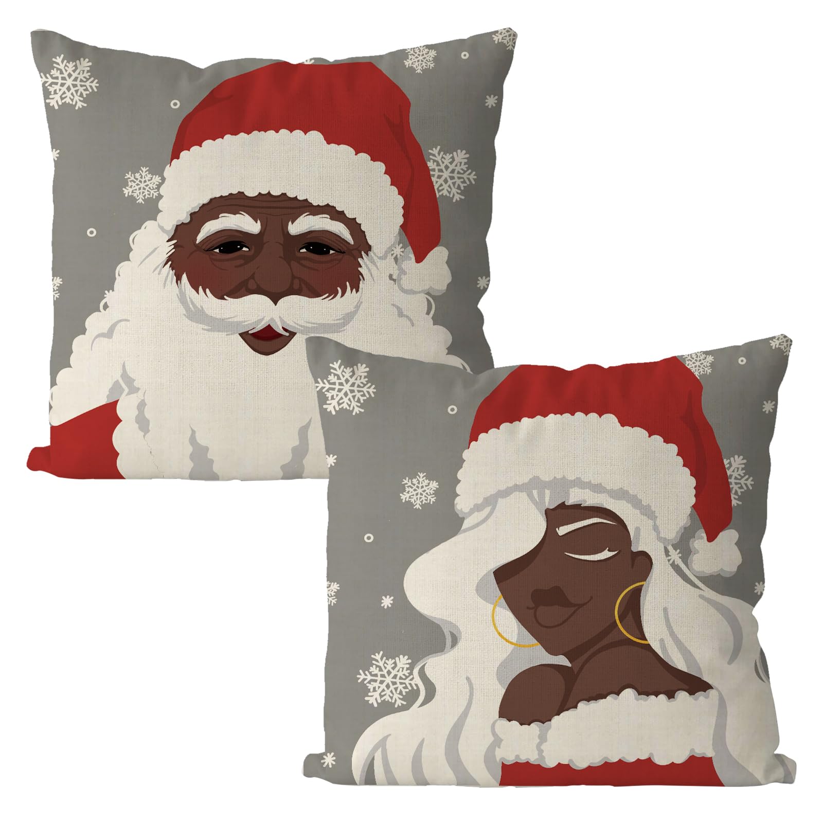 GAGEC Christmas Pillow Covers 20x20 Inch Set of 2 Black Santa African American Santa Throw Pillow Covers Xmas Winter Pillowcase Home Decor Living Room House Decorative Cushion Case for Sofa Couch