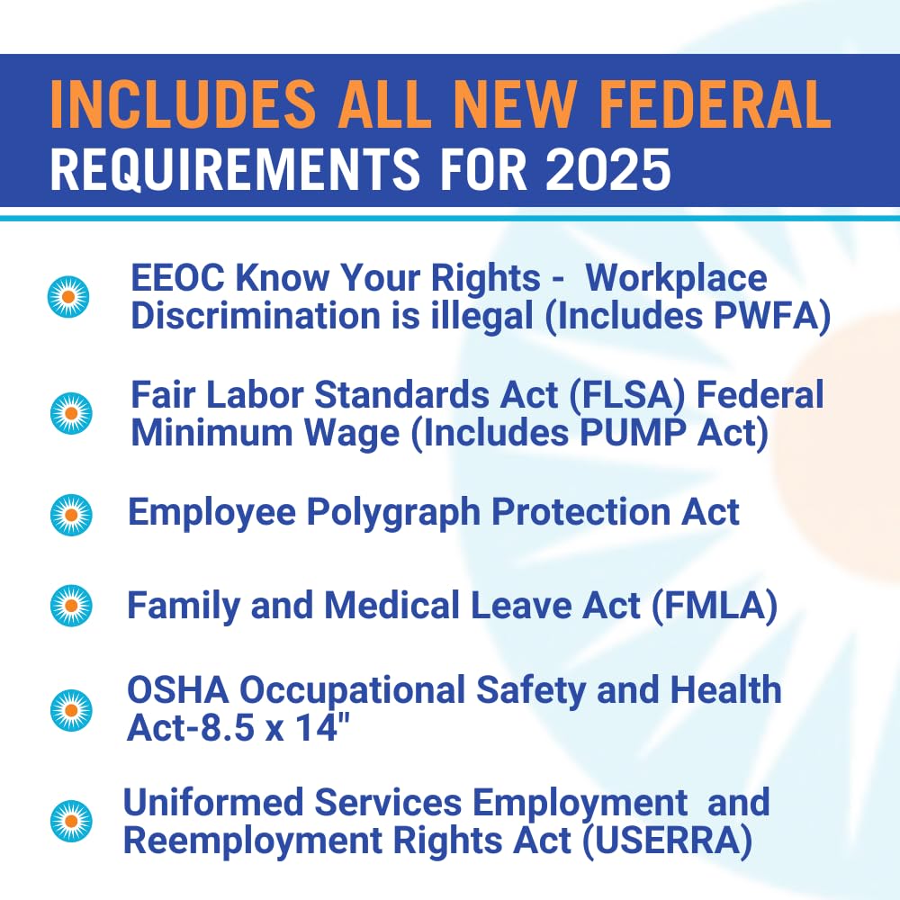 2023 California State & Federal Labor Law Poster - OSHA Workplace Compliant & Required - Current with Mandatory Updates for 2023 - UV Laminated & Waterproof - 25" x 39" (English)