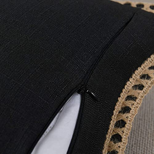 NordECO HOME Set of 2 Farmhouse Throw Pillow Covers - Burlap Linen Trimmed Tailored Edges Decorative Cushion Covers for Bed Home Decoration, 18 x 18, Black