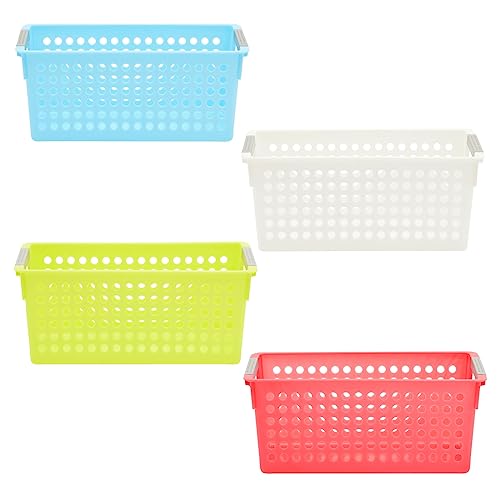 Farmlyn Creek 4 Pack Plastic Baskets with Handles, Narrow Storage Bins for Organizing, Kitchen and Laundry Shelves, Small Nesting Containers (4 Colors, 11.5 x 5 x 5 inch)