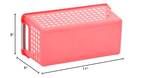 Farmlyn Creek 4 Pack Plastic Baskets with Handles, Narrow Storage Bins for Organizing, Kitchen and Laundry Shelves, Small Nesting Containers (4 Colors, 11.5 x 5 x 5 inch)