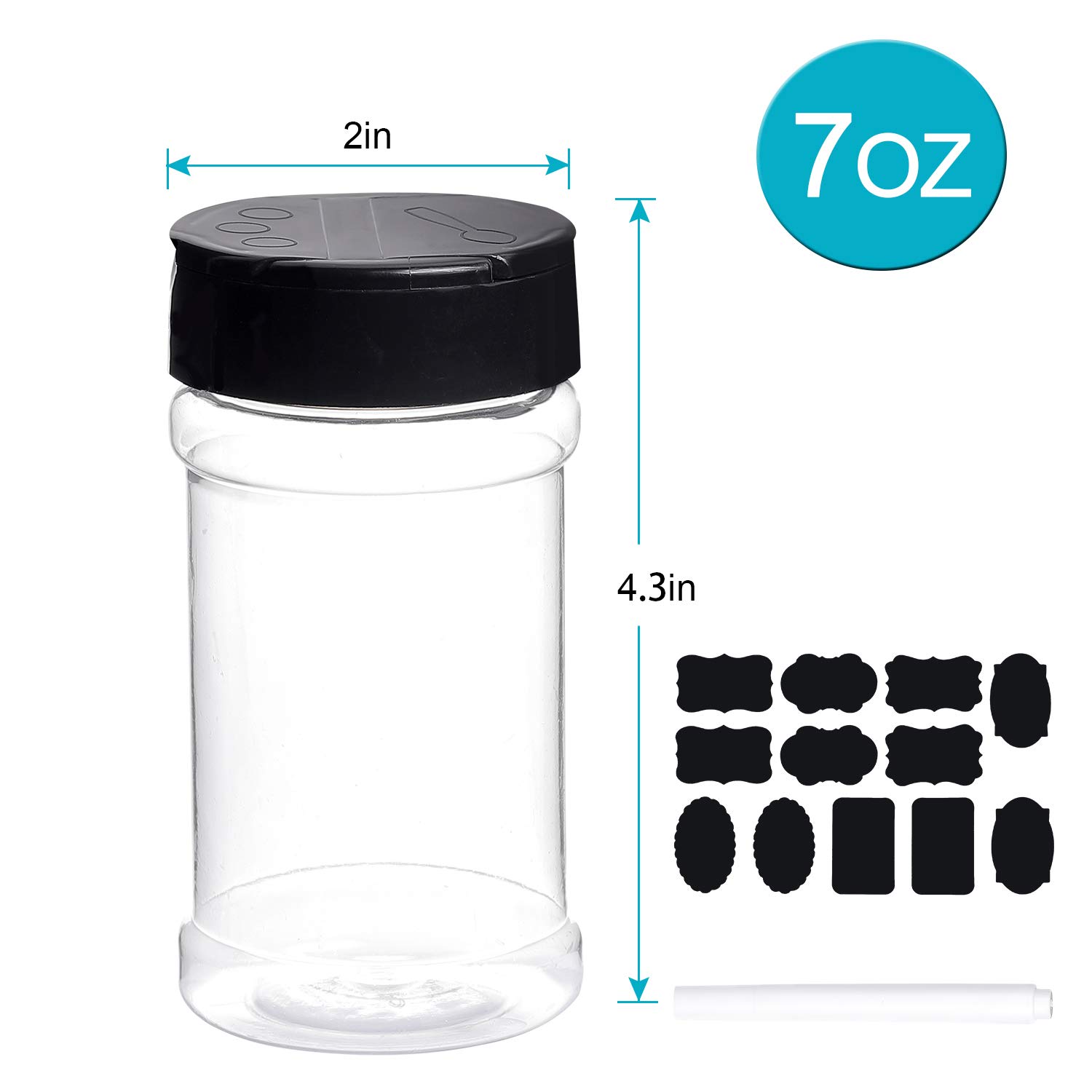 Spice Bottles, Dabacc 20Pcs 7oz Clear Plastic Container Jars with Lids Labels for Kitchen Storing Spice Powders Dry Goods Peanut Butter BPA free