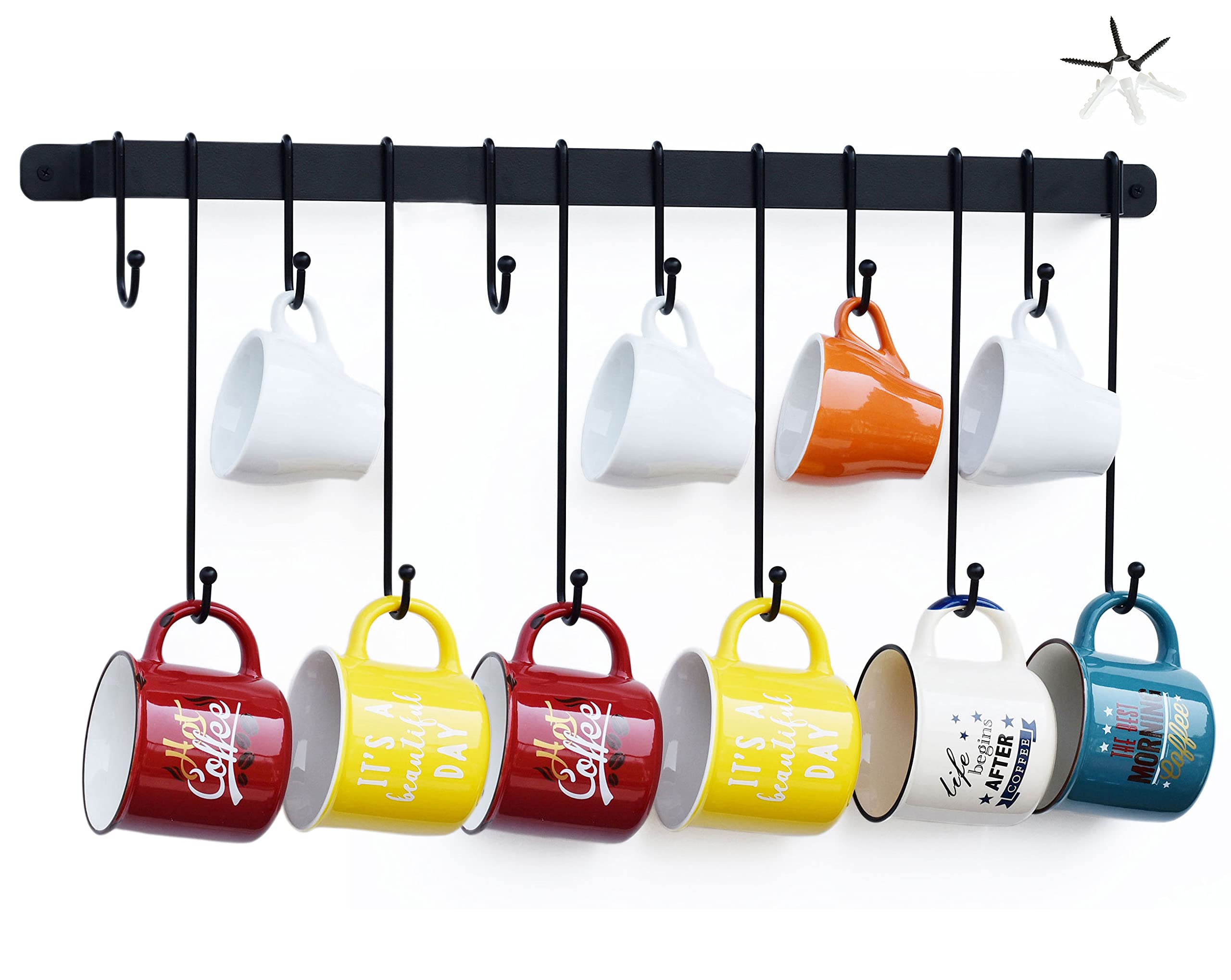 Coffee Mug Hanger Wall Mounted - 12 Mug Hooks for Mug Display or Cups Storage in Kitchen Counter Wall or Coffee Bar Decoration, 12 Hooks Kitchen Utensil Rack Wall Mounted for Kitchen Organization