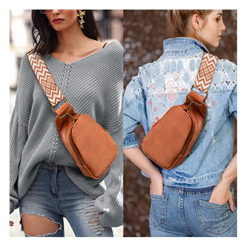 Crossbody Sling Bag for Women Leather Small Fanny Pack Purse Chest Bag PU Sling Backpack Multipurpose for Women Traveling Hiking(Brown)