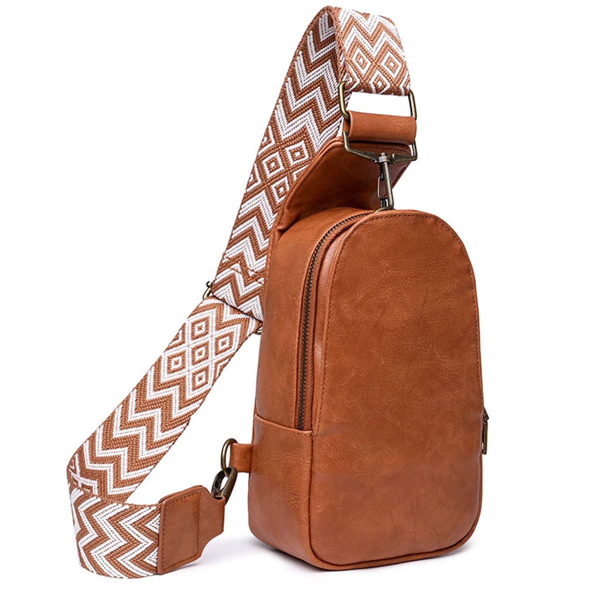 Crossbody Sling Bag for Women Leather Small Fanny Pack Purse Chest Bag PU Sling Backpack Multipurpose for Women Traveling Hiking(Brown)