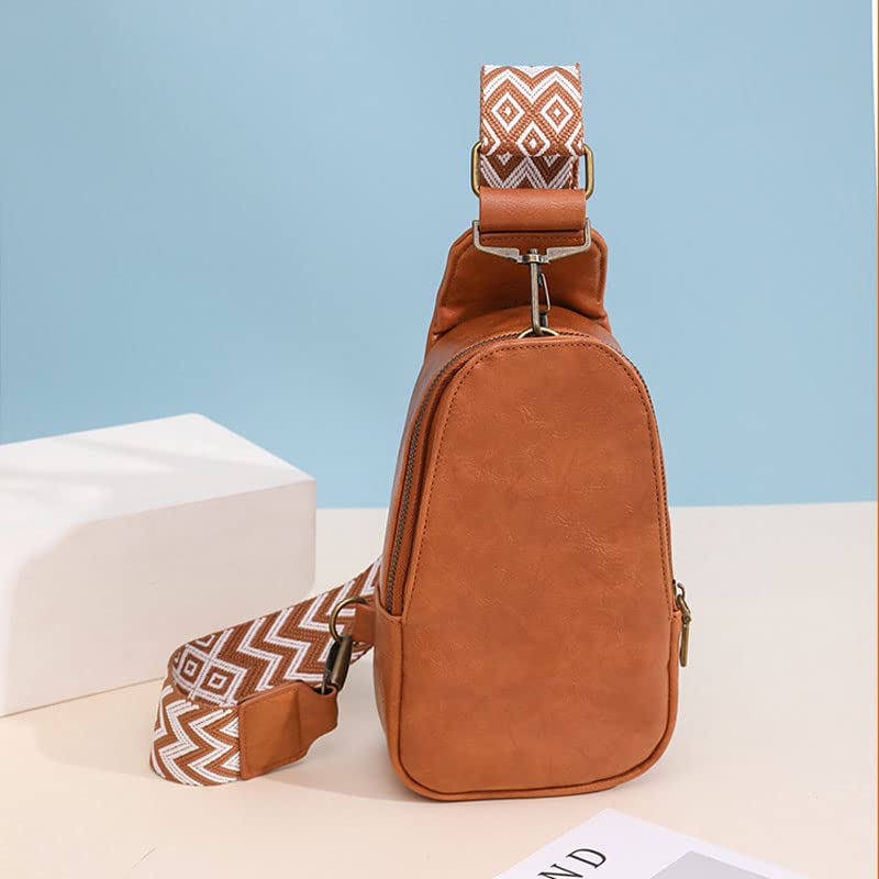 Crossbody Sling Bag for Women Leather Small Fanny Pack Purse Chest Bag PU Sling Backpack Multipurpose for Women Traveling Hiking(Brown)