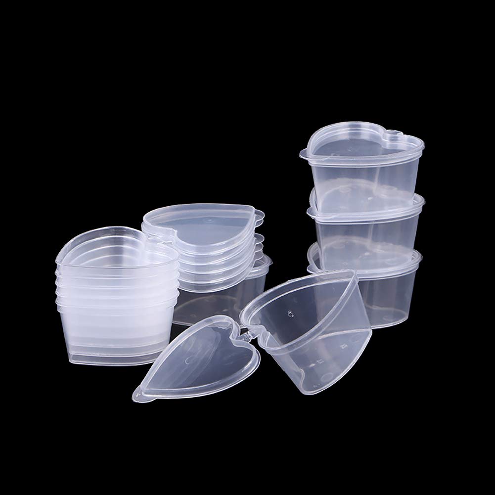 ccHuDE 30 Pcs 45ml Heart Shaped Slime Storage Containers Small Plastic Box with Lids Sauce Cups Souffle Cups